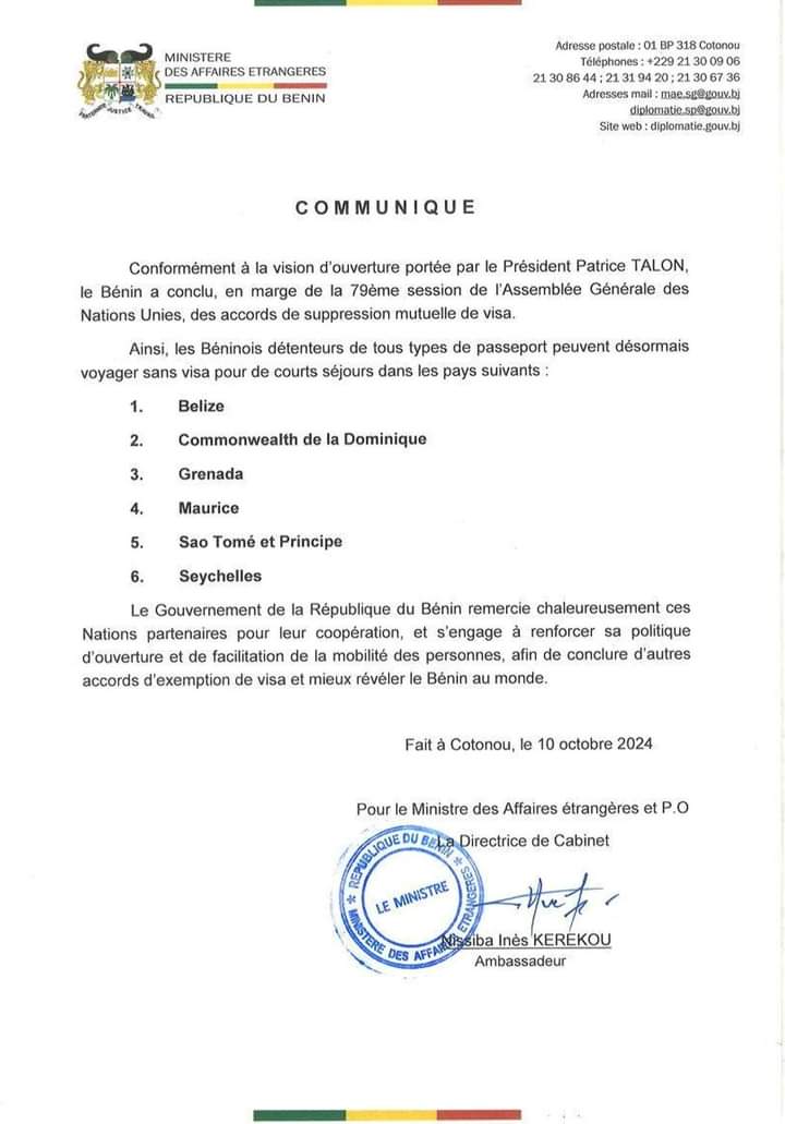 Les Béninois peuvent voyager dans ces six nouveaux pays sans visa ...